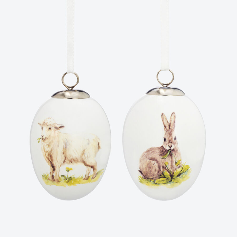 Nostalgisches Ostereier-Set mit Lamm und Hase, saisonale Deko - Julia Grote Österreich Shop